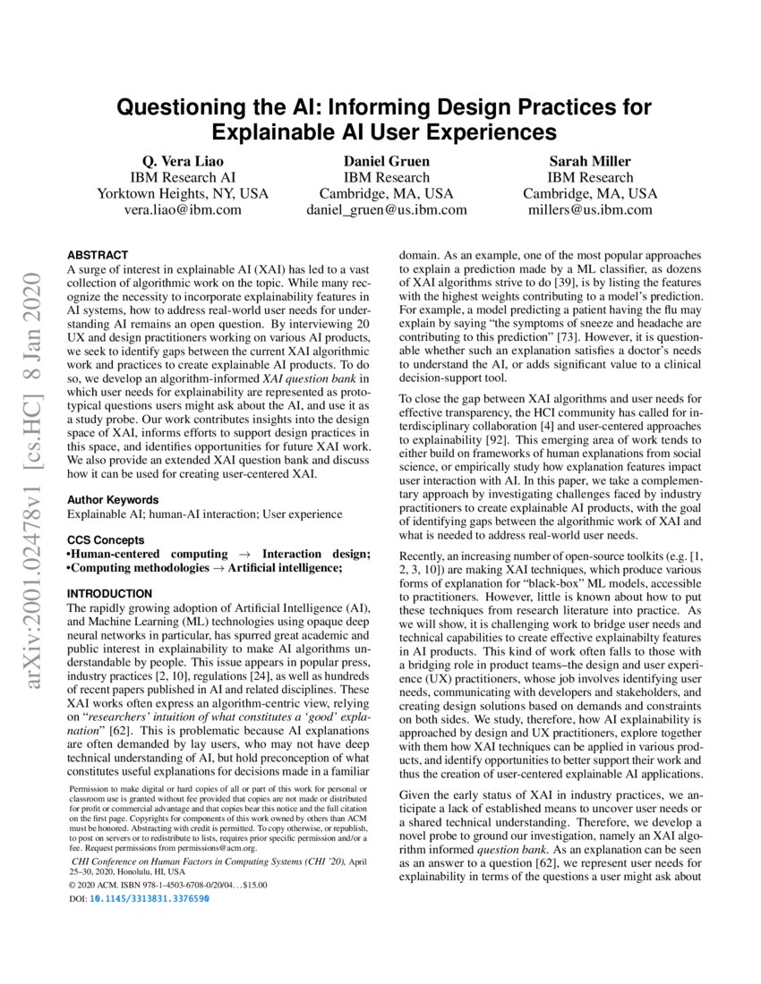Questioning the AI: Informing Design Practices for Explainable AI User Experiences | DeepAI