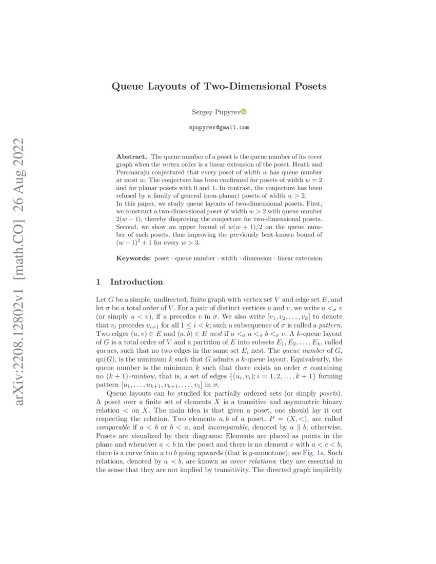 Queue Layouts of Two-Dimensional Posets | DeepAI
