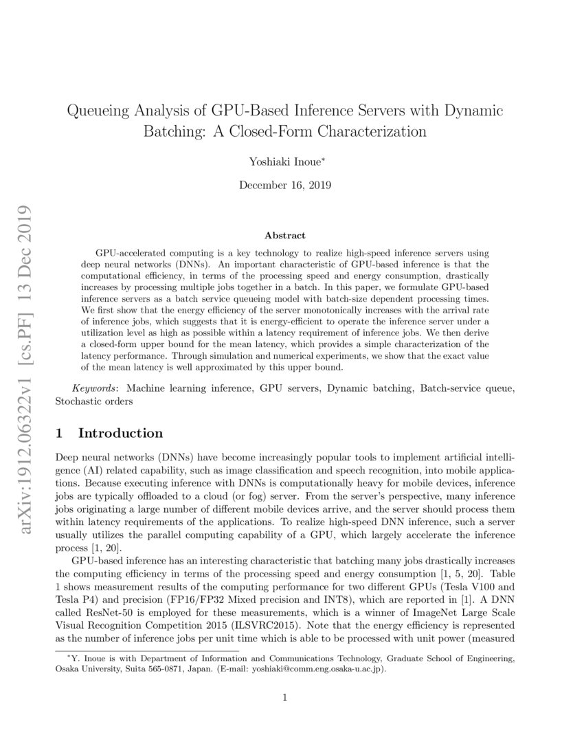 Queueing Analysis of GPU-Based Inference Servers with Dynamic Batching: A Closed-Form ...