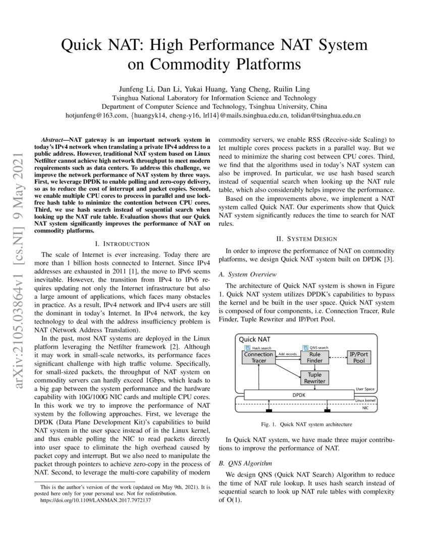 Quick NAT: High performance NAT system on commodity platforms | DeepAI
