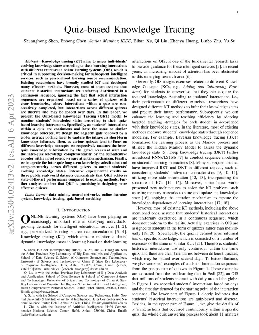 Quiz-based Knowledge Tracing | DeepAI