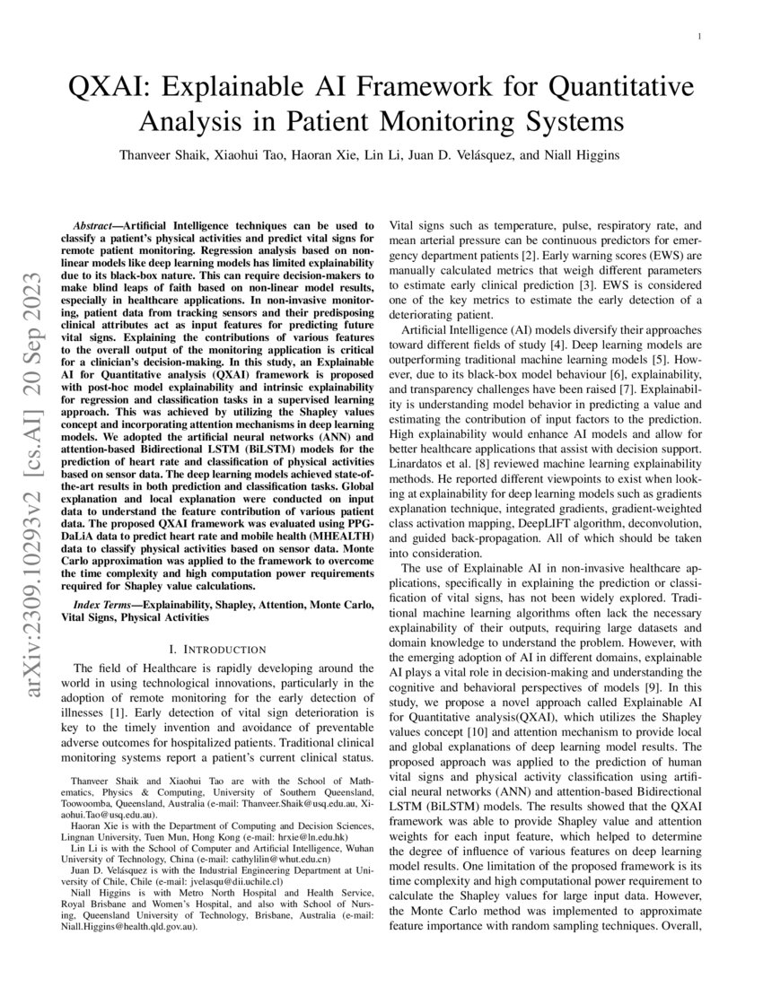 QXAI: Explainable AI Framework for Quantitative Analysis in Patient Monitoring Systems | DeepAI