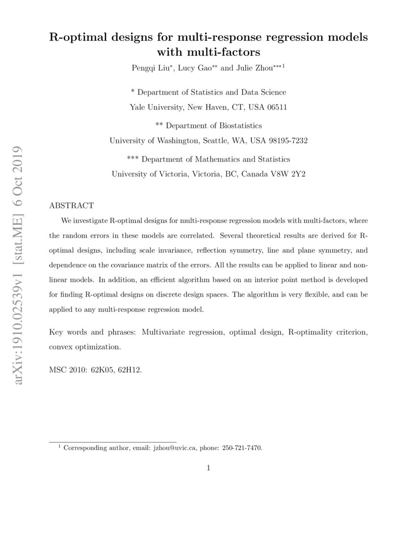 R Optimal Designs For Multi Response Regression Models With Multi 