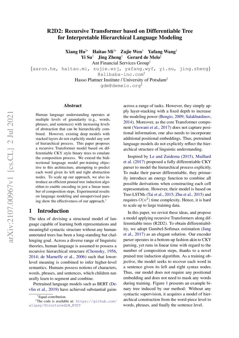 R2D2: Recursive Transformer based on Differentiable Tree for Interpretable Hierarchical Language ...