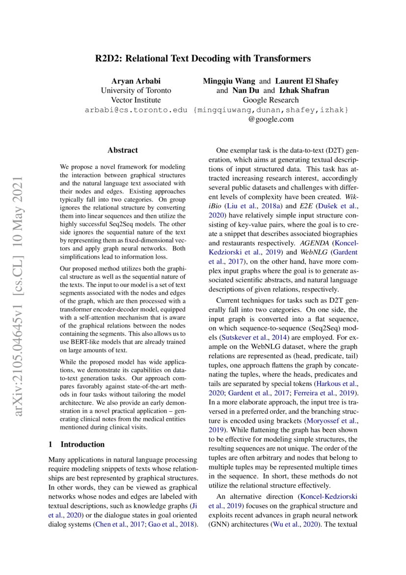 R2D2: Relational Text Decoding with Transformers | DeepAI