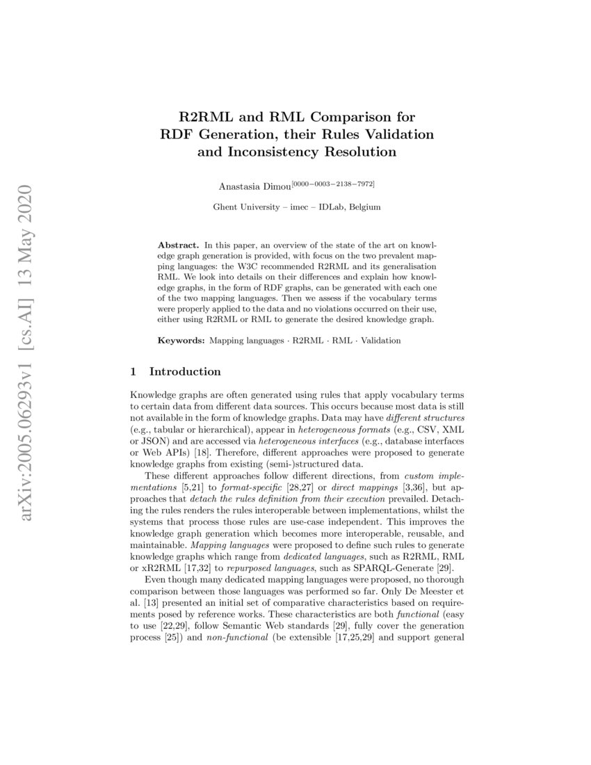 R2RML and RML Comparison for RDF Generation, their Rules Validation and ...