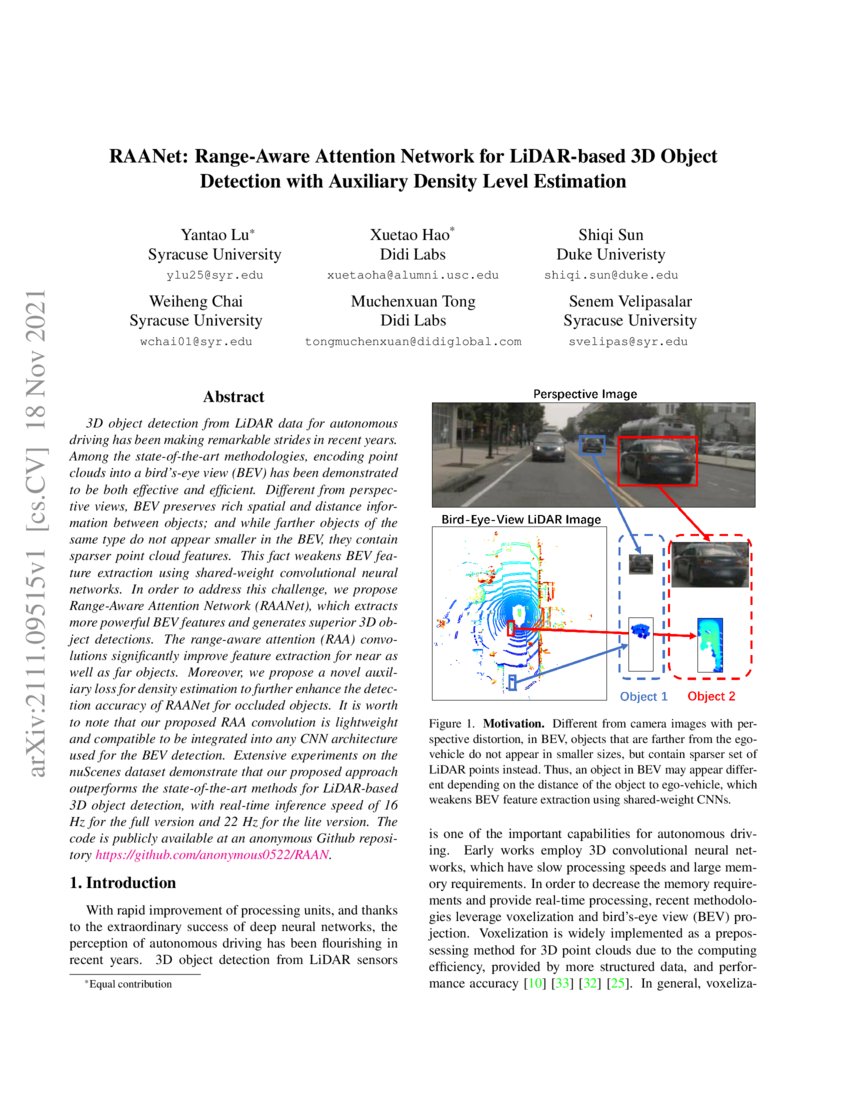 Raanet Range Aware Attention Network For Lidar Based 3d Object