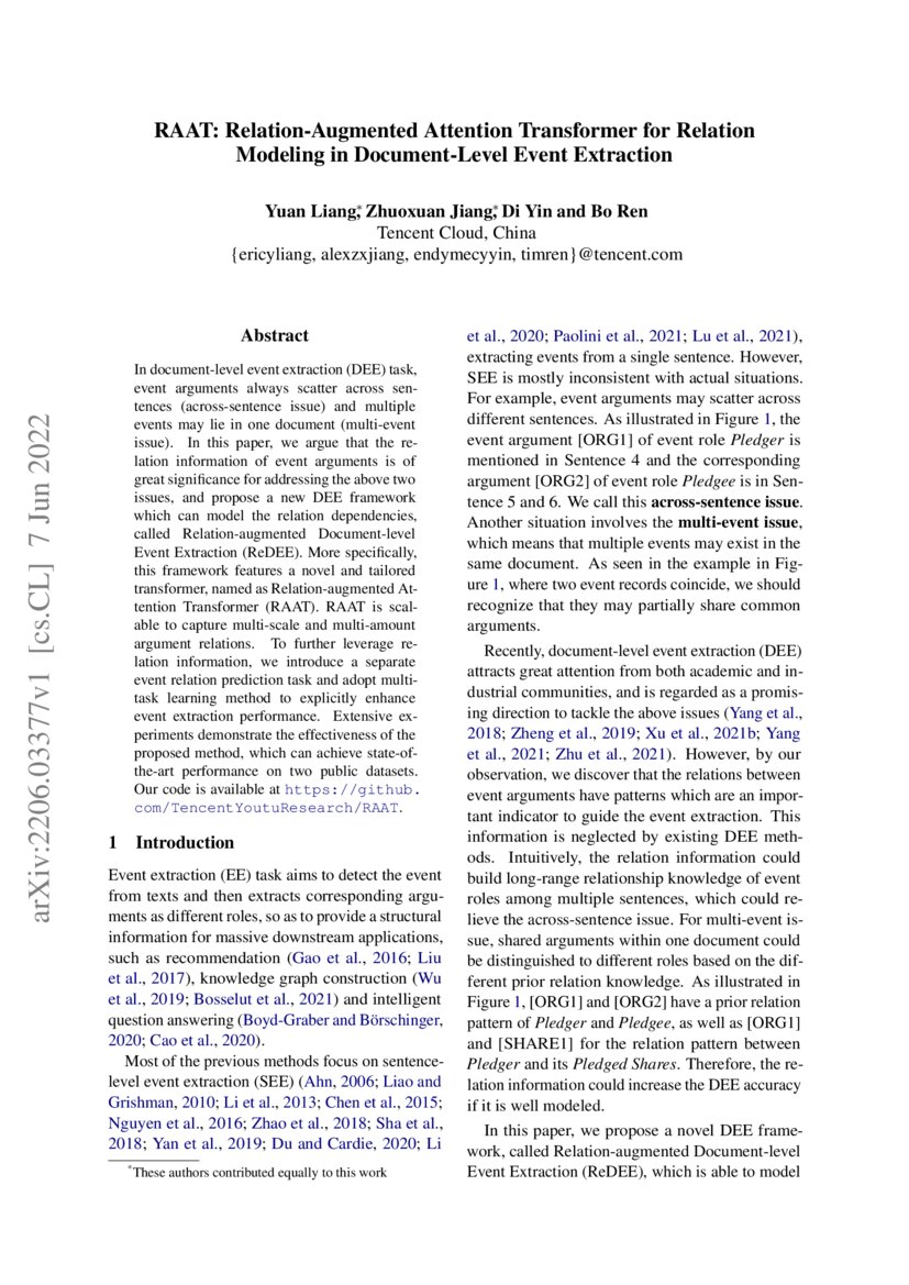 Raat Relation Augmented Attention Transformer For Relation Modeling In Document Level Event