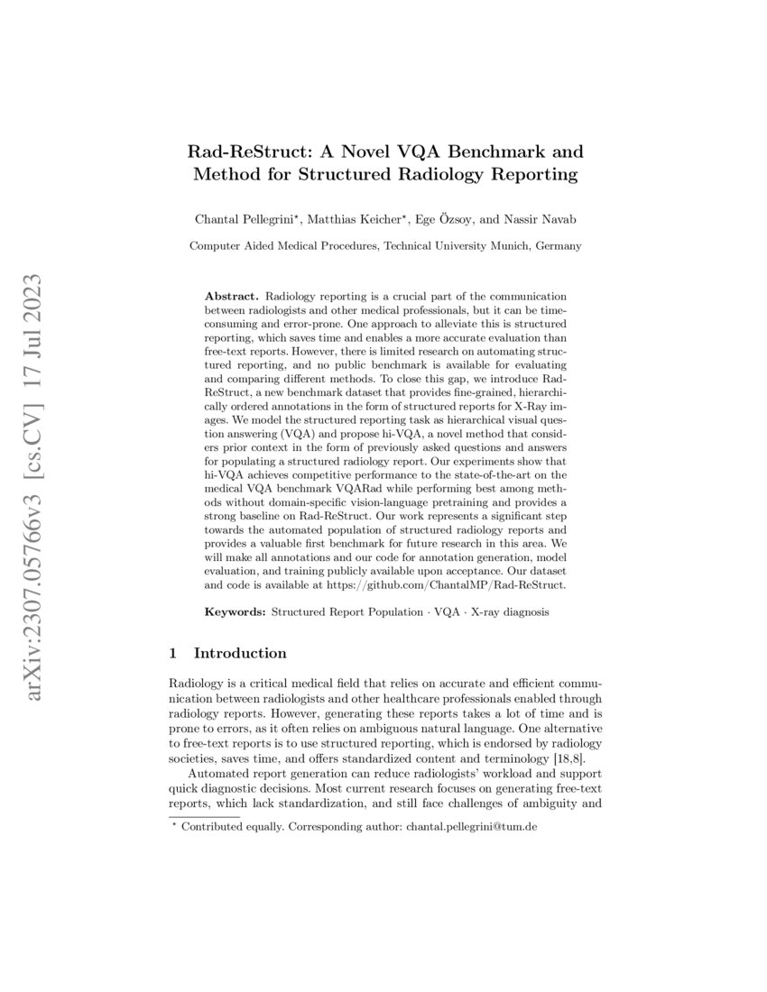 Rad-ReStruct: A Novel VQA Benchmark and Method for Structured Radiology Reporting | DeepAI