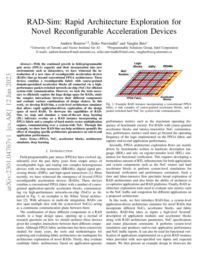 RAD-Sim: Rapid Architecture Exploration for Novel Reconfigurable Acceleration Devices | DeepAI