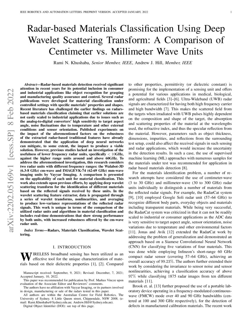 Radar-based Materials Classification Using Deep Wavelet Scattering Transform: A Comparison of ...
