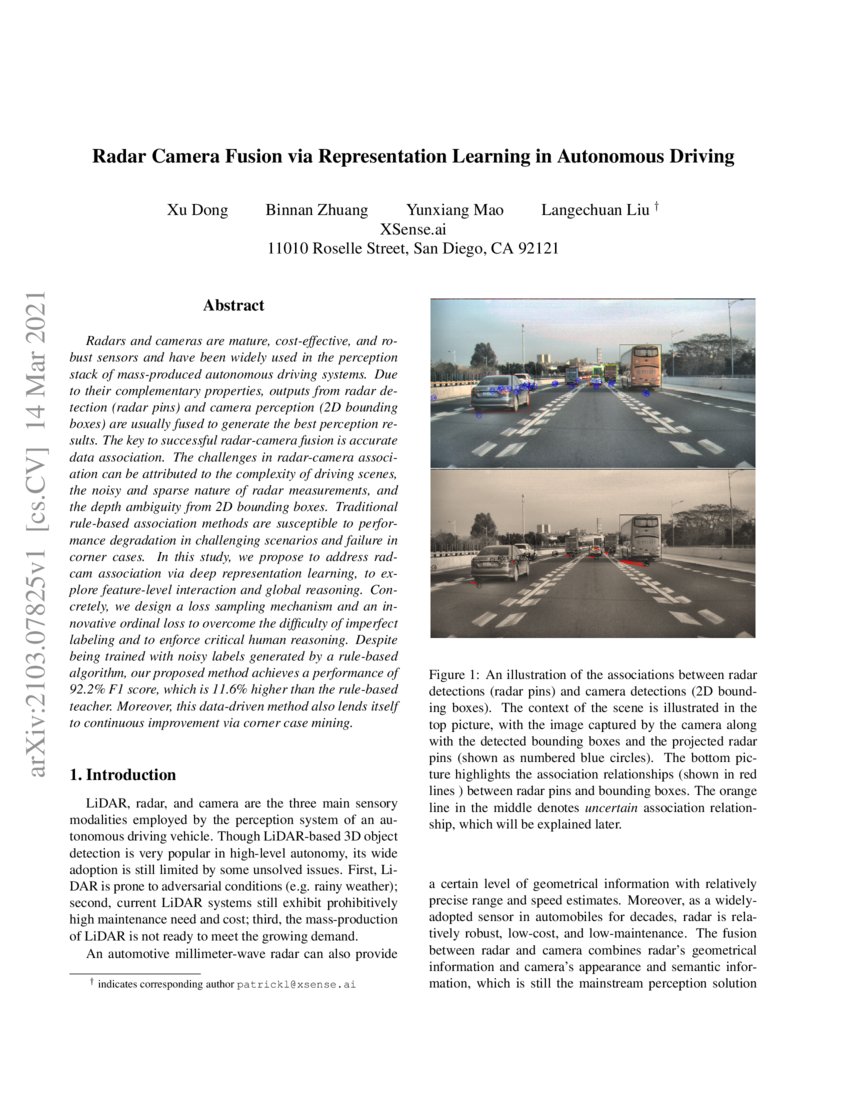 Radar Camera Fusion Via Representation Learning In Autonomous Driving Deepai