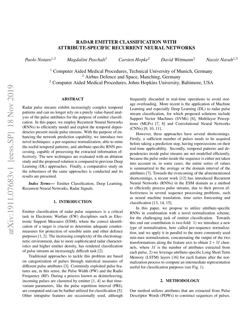 Radar Emitter Classification With Attribute Specific Recurrent Neural