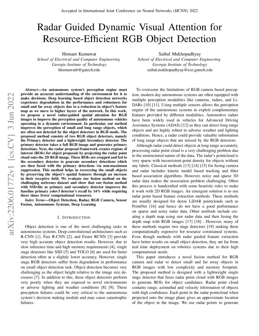 Radar Guided Dynamic Visual Attention For Resource Efficient Rgb Object
