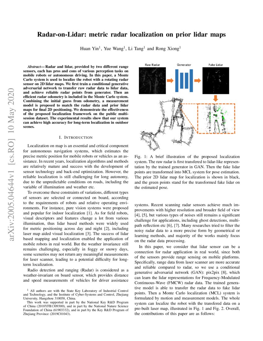 Radar On Lidar Metric Radar Localization On Prior Lidar Maps Deepai