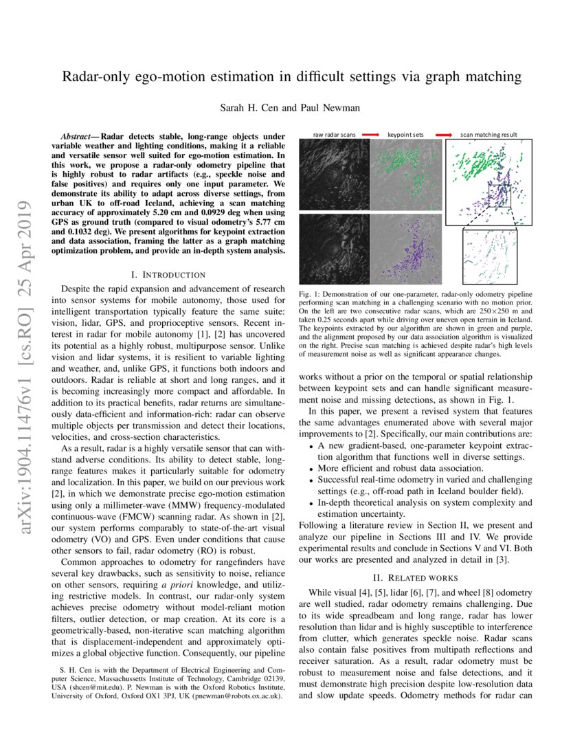 Radar-only ego-motion estimation in difficult settings via graph matching | DeepAI
