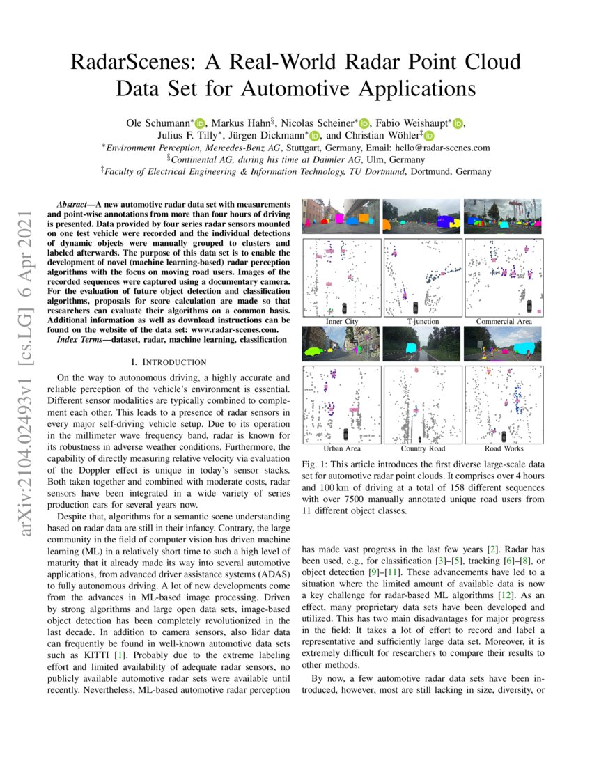 RadarScenes: A Real-World Radar Point Cloud Data Set for Automotive ...