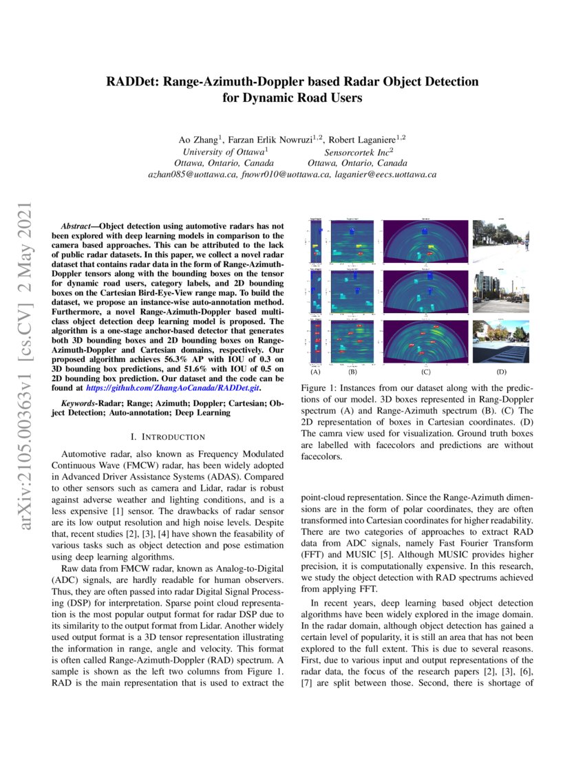 Raddet Range Azimuth Doppler Based Radar Object Detection For Dynamic