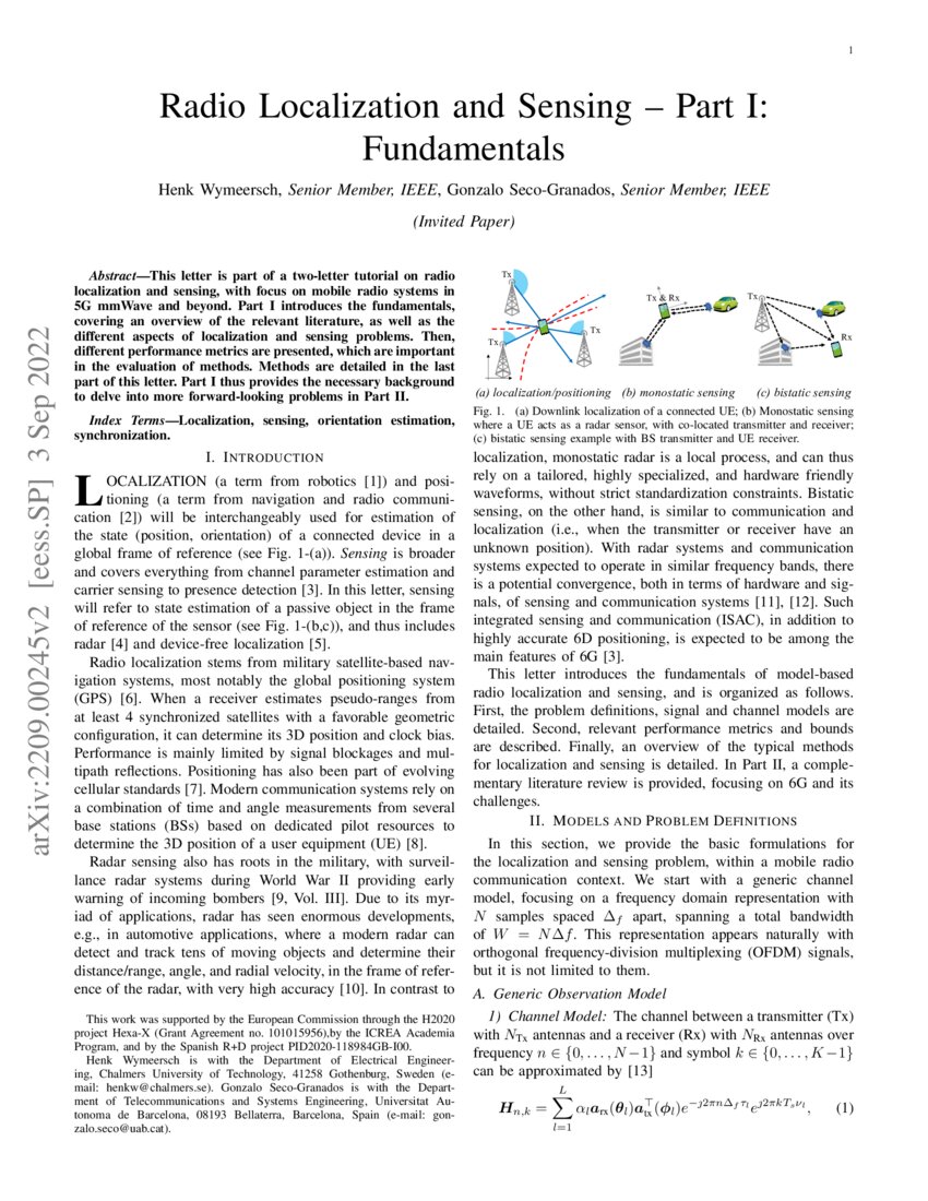 Radio Localization and Sensing – Part I: Fundamentals | DeepAI