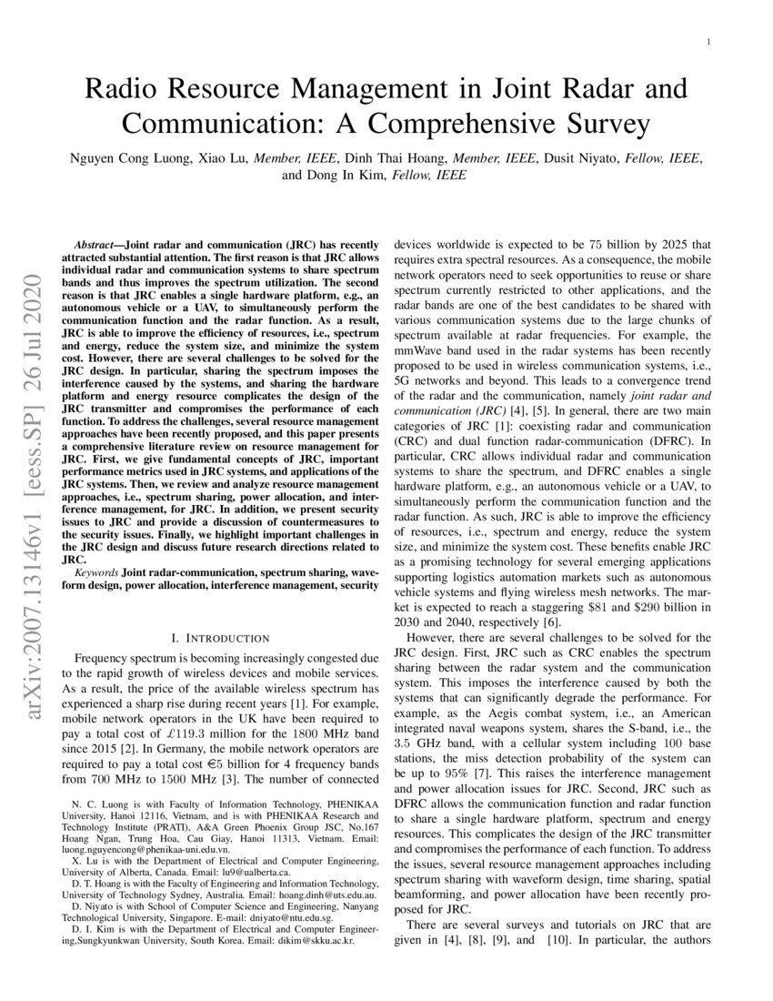 Radio Resource Management in Joint Radar and Communication: A ...