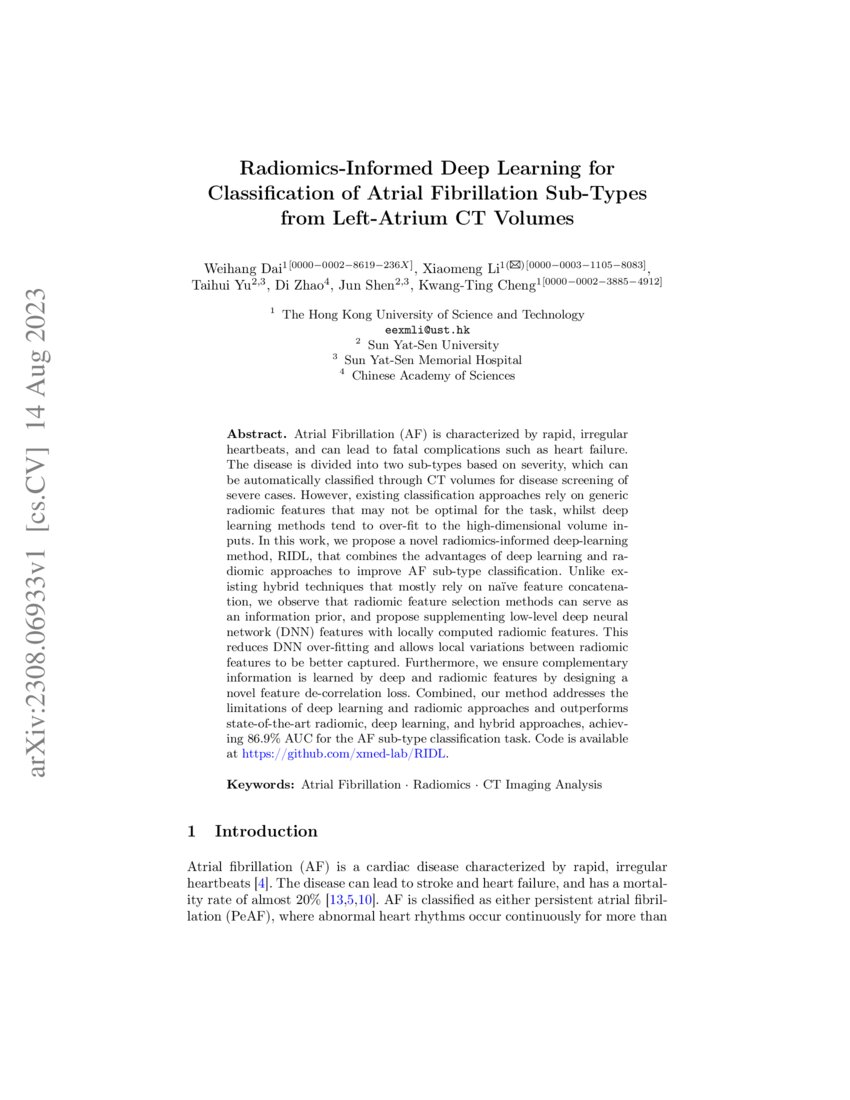 Radiomics Informed Deep Learning For Classification Of Atrial Fibrillation Sub Types From Left