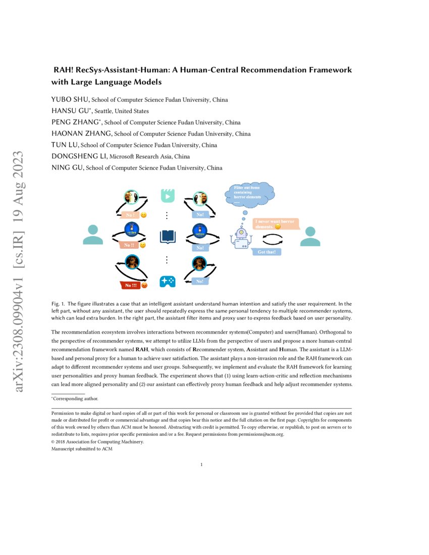RAH! RecSys-Assistant-Human: A Human-Central Recommendation Framework with Large Language Models ...