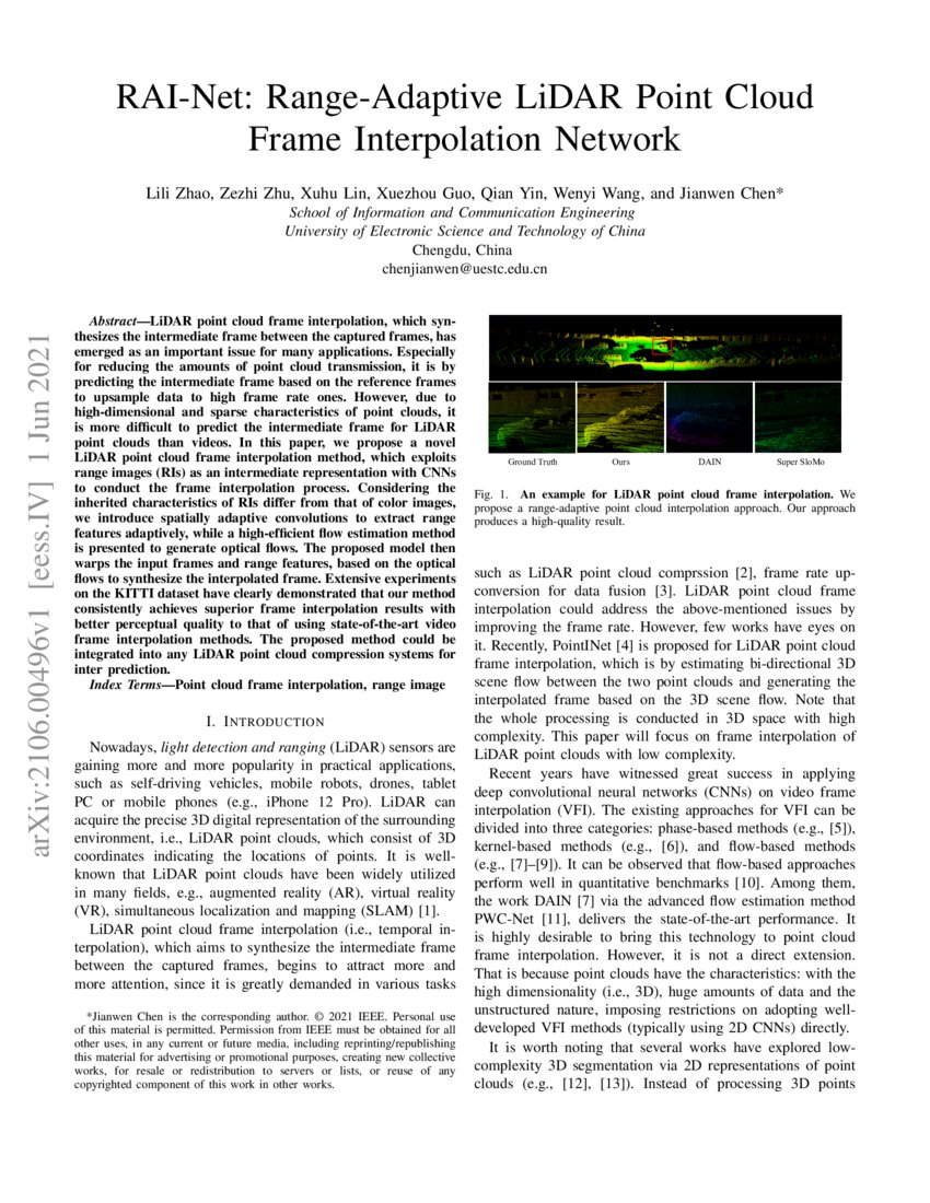 RAI-Net: Range-Adaptive LiDAR Point Cloud Frame Interpolation Network | DeepAI