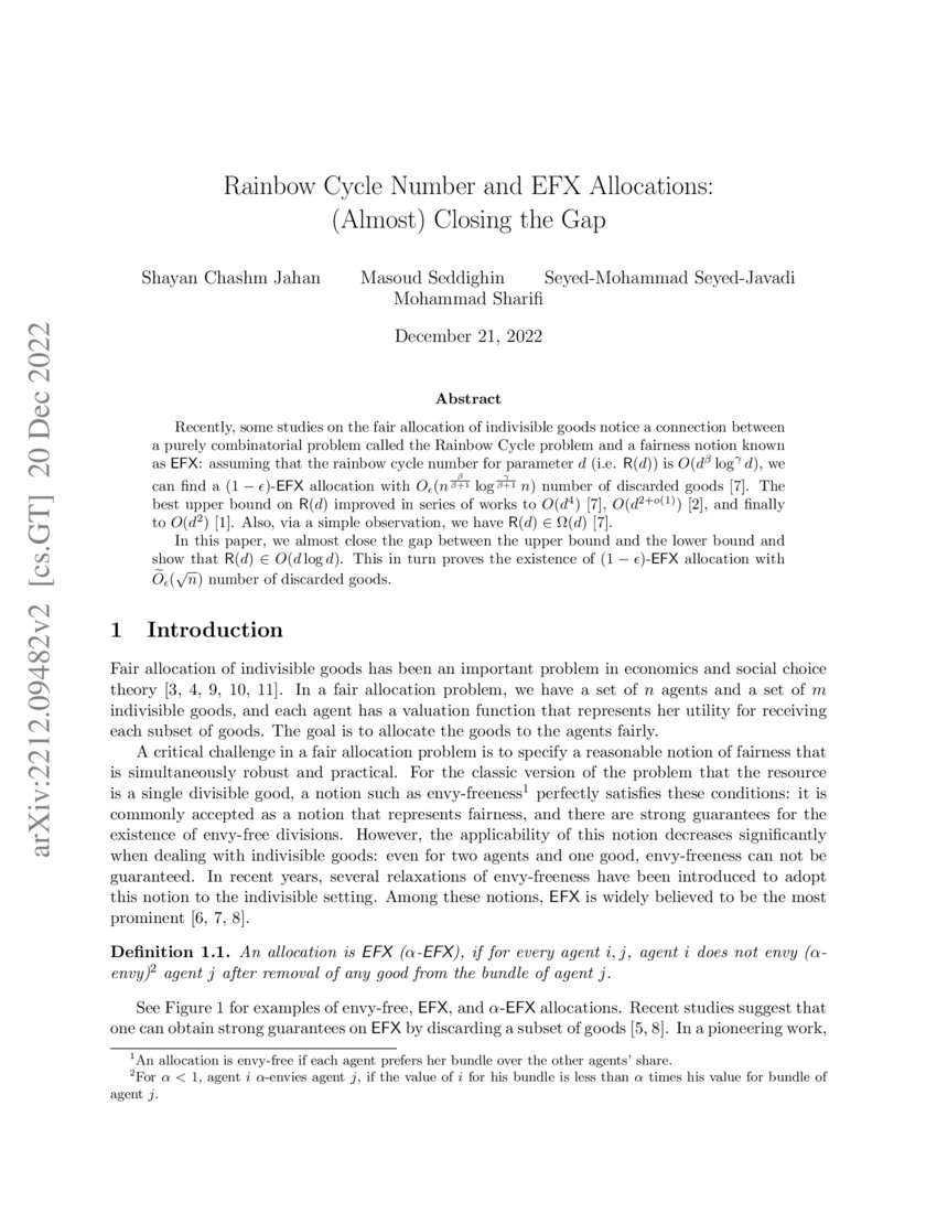 Rainbow Cycle Number and EFX Allocations: (Almost) Closing the Gap | DeepAI