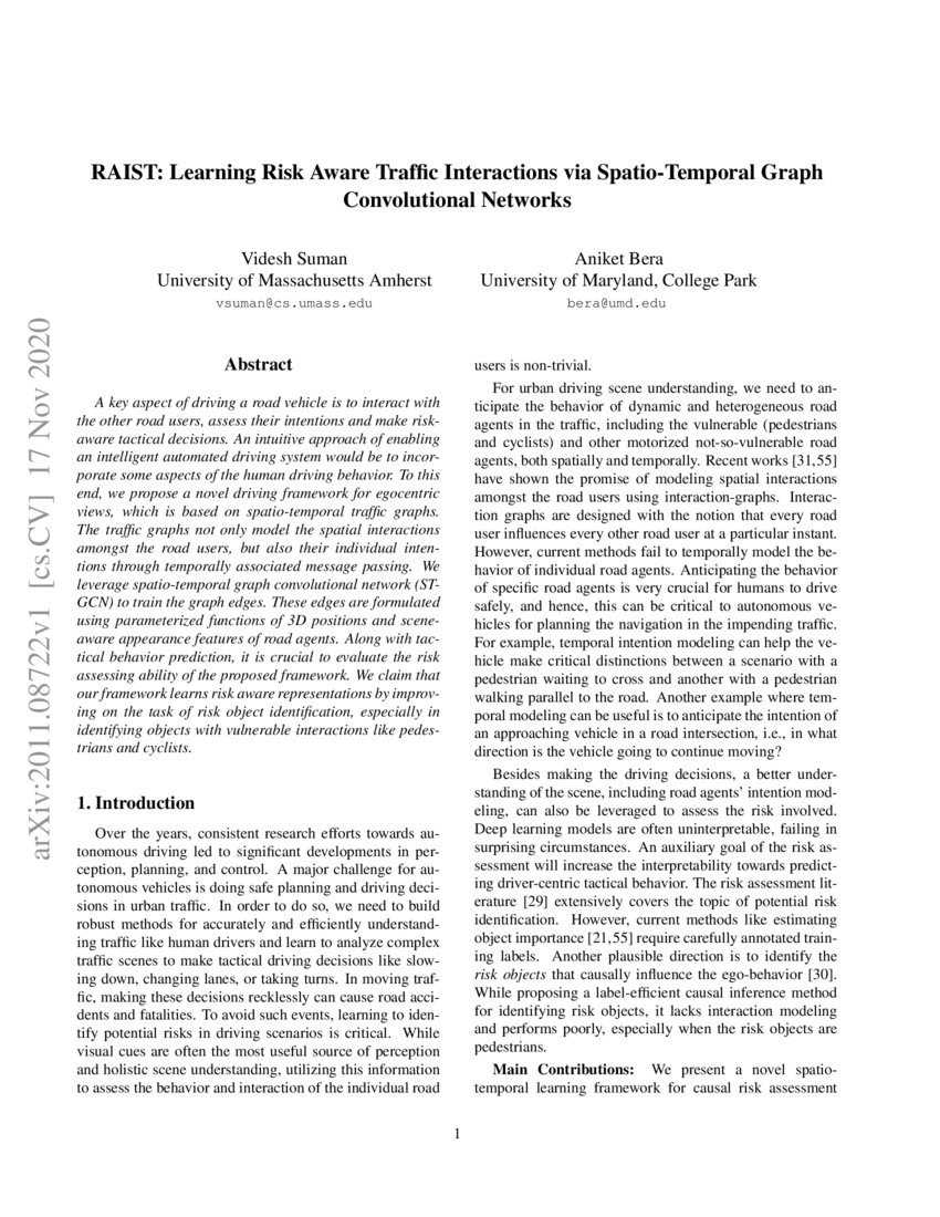 RAIST: Learning Risk Aware Traffic Interactions via Spatio-Temporal ...