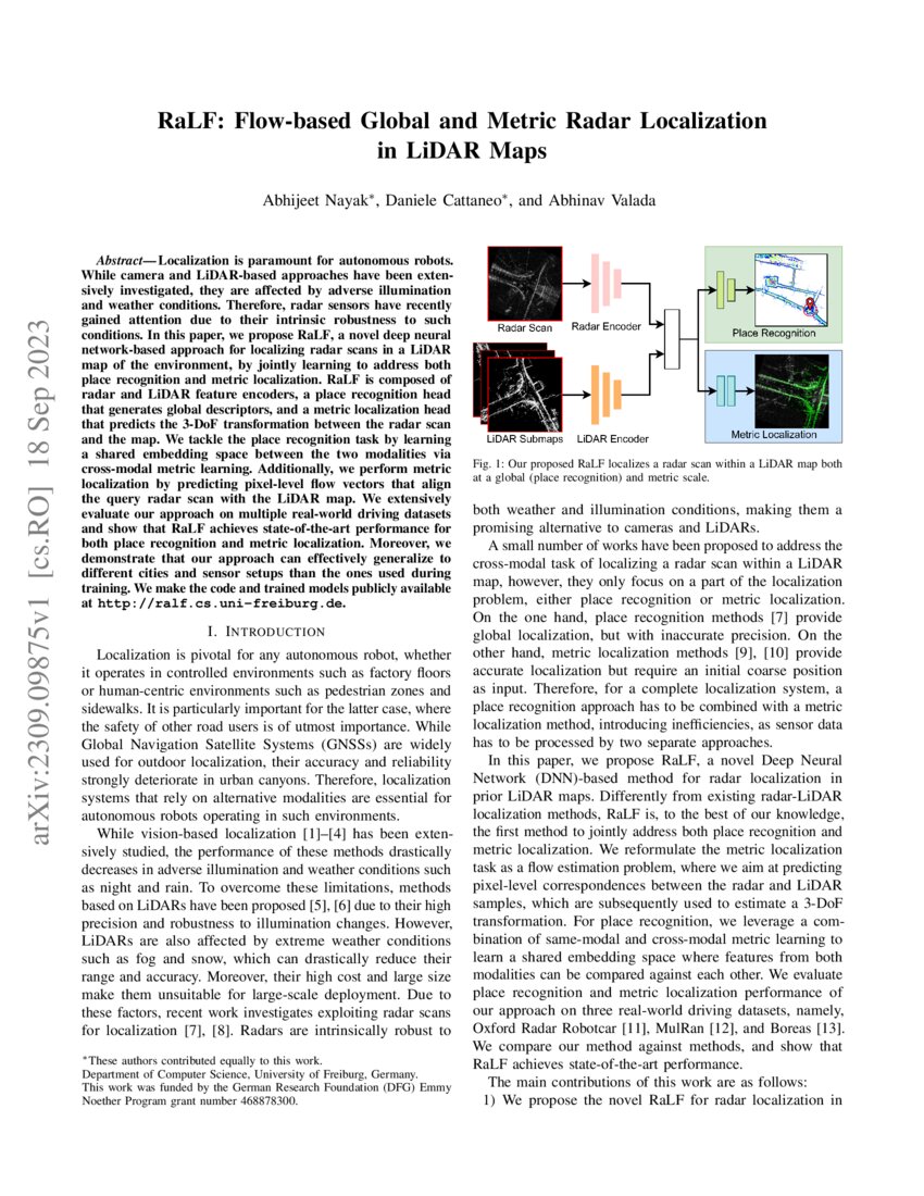 Ralf Flow Based Global And Metric Radar Localization In Lidar Maps Deepai