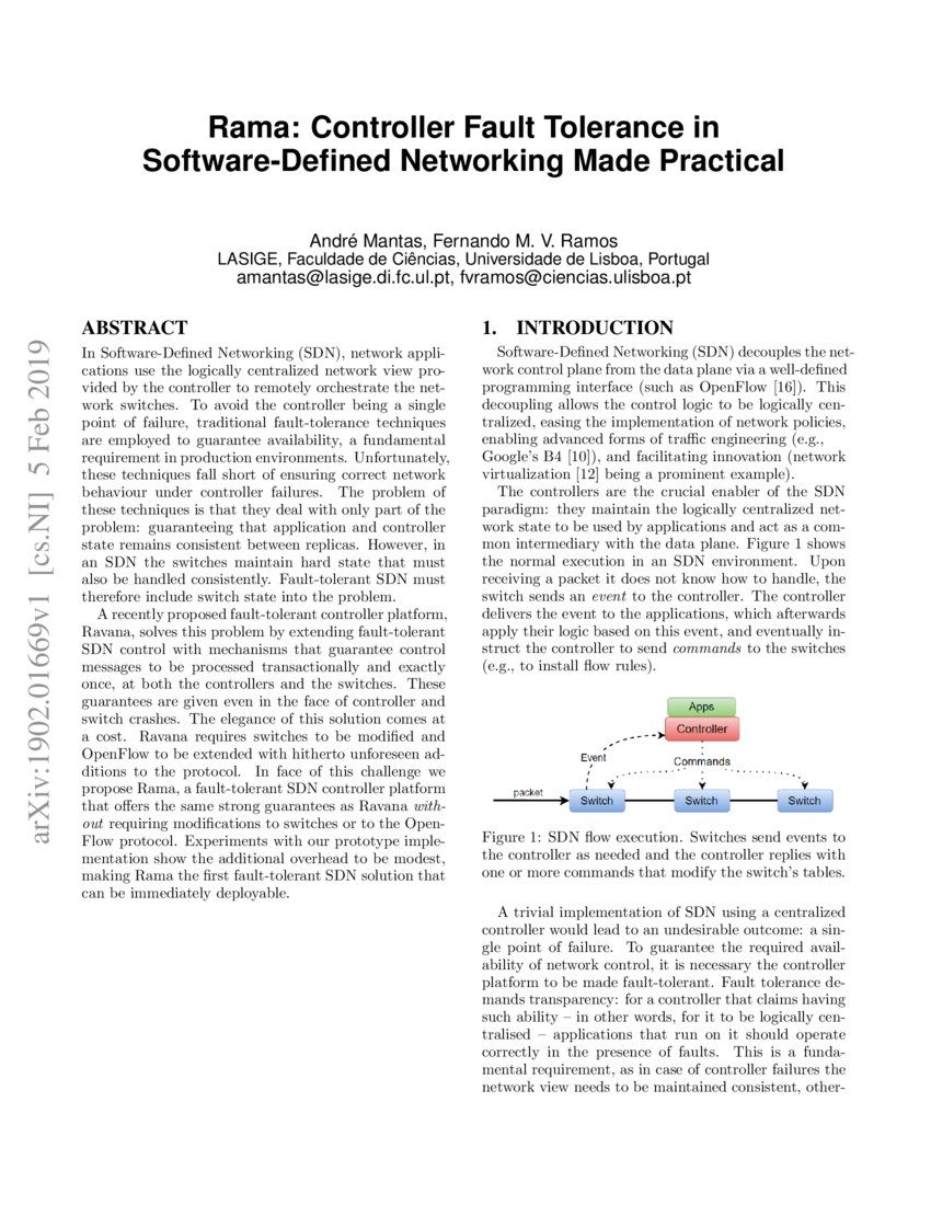 Rama: Controller Fault Tolerance in Software-Defined Networking Made Practical | DeepAI