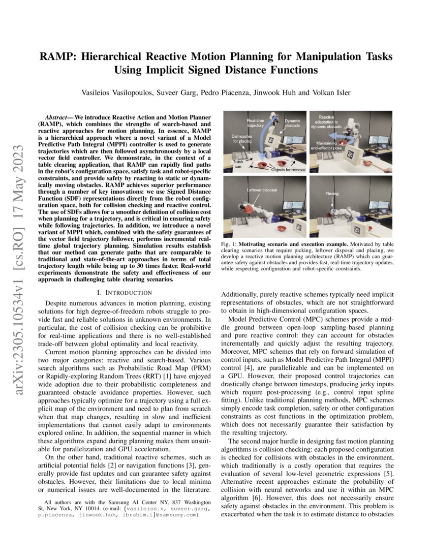 Ramp Hierarchical Reactive Motion Planning For Manipulation Tasks Using Implicit Signed 