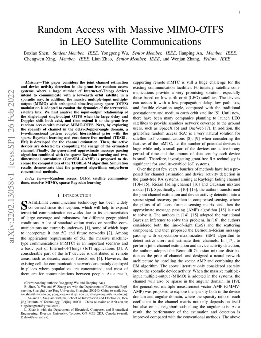Random Access With Massive Mimo Otfs In Leo Satellite Communications