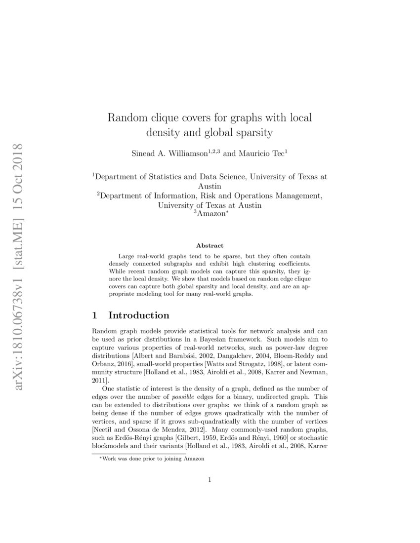 Random clique covers for graphs with local density and global sparsity | DeepAI