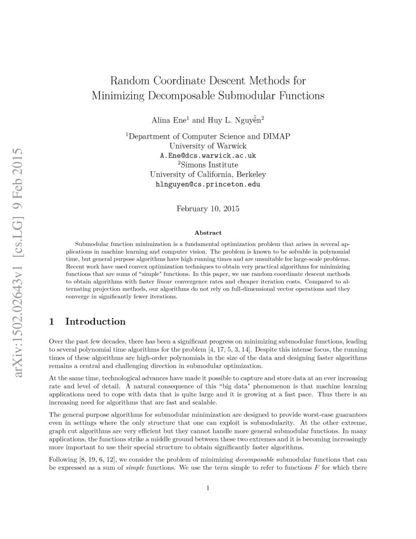 Random Coordinate Descent Methods For Minimizing Decomposable Submodular Functions Deepai 6144