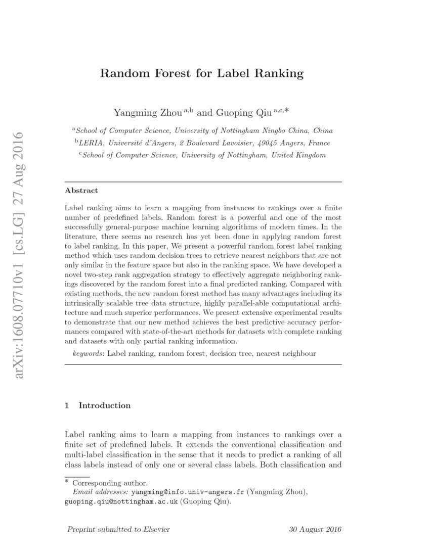 Random Forest for Label Ranking | DeepAI