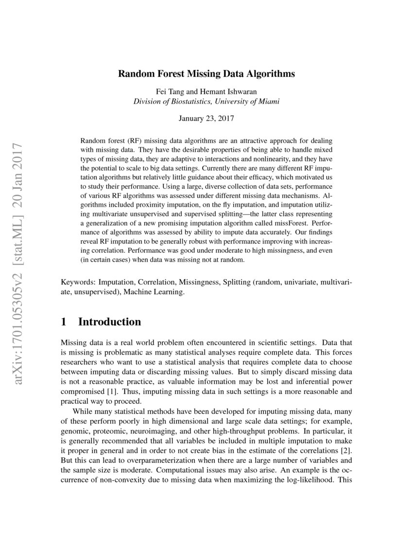 Random Forest Missing Data Algorithms | DeepAI