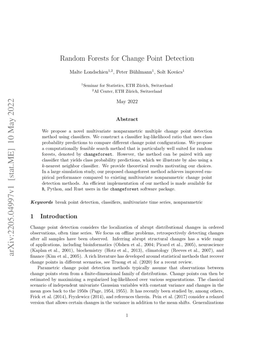 Random Forests for Change Point Detection | DeepAI