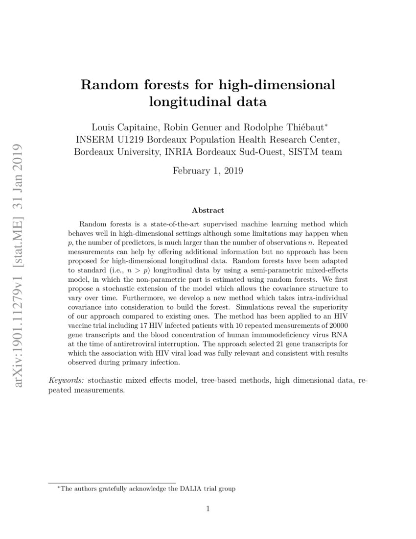Random forests for high-dimensional longitudinal data | DeepAI