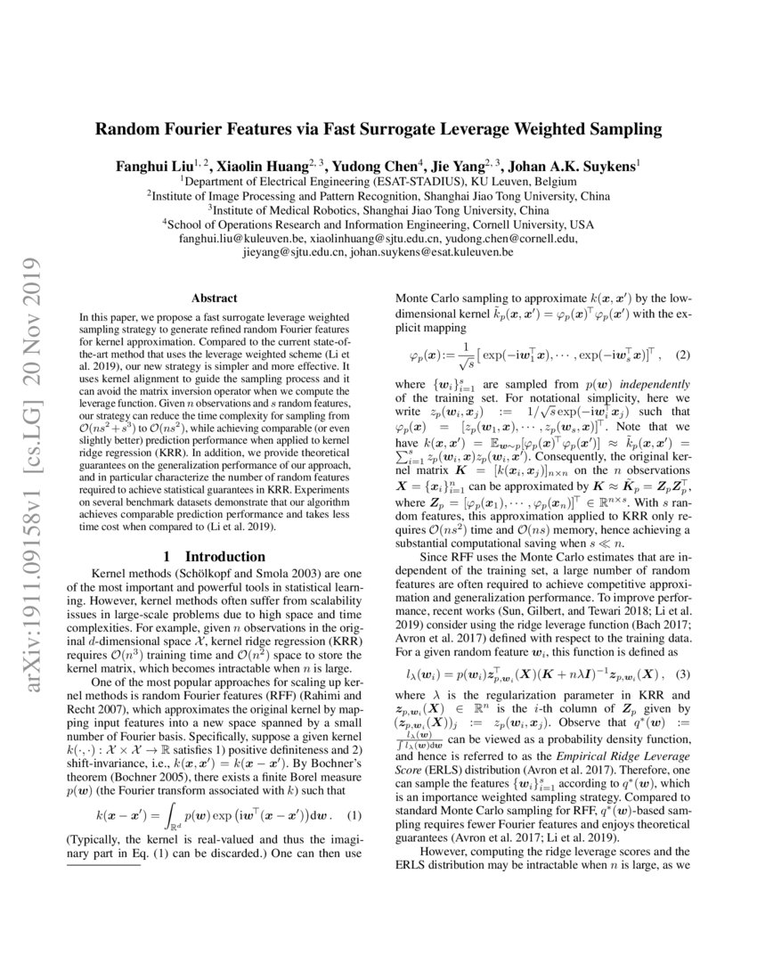 Random Fourier Features via Fast Surrogate Leverage Weighted Sampling | DeepAI