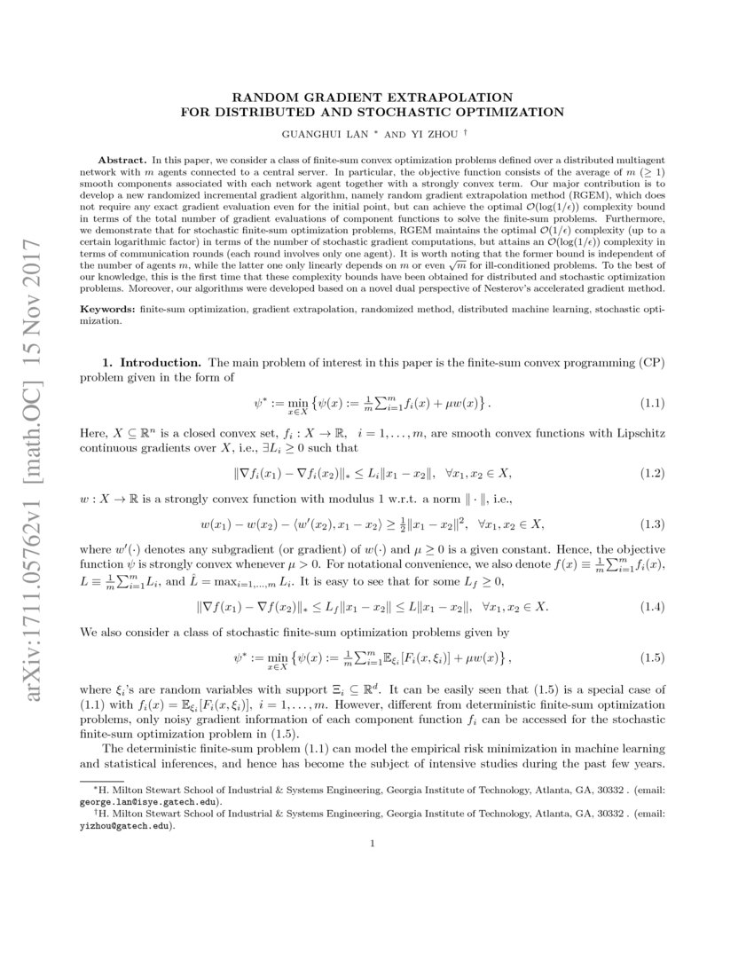 Random Gradient Extrapolation For Distributed And Stochastic Optimization Deepai 1474
