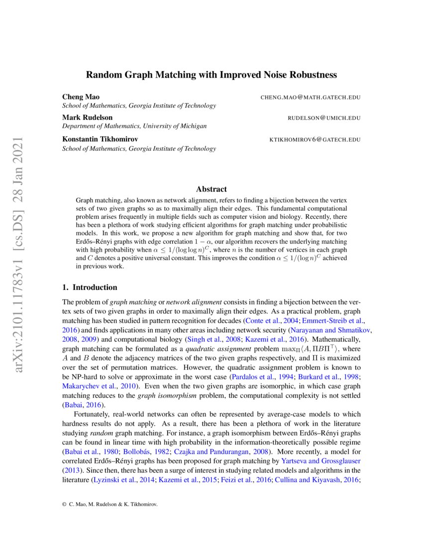 Random Graph Matching with Improved Noise Robustness | DeepAI