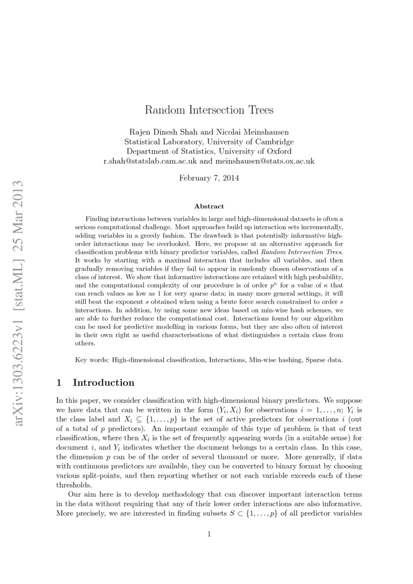 Random Intersection Trees | DeepAI