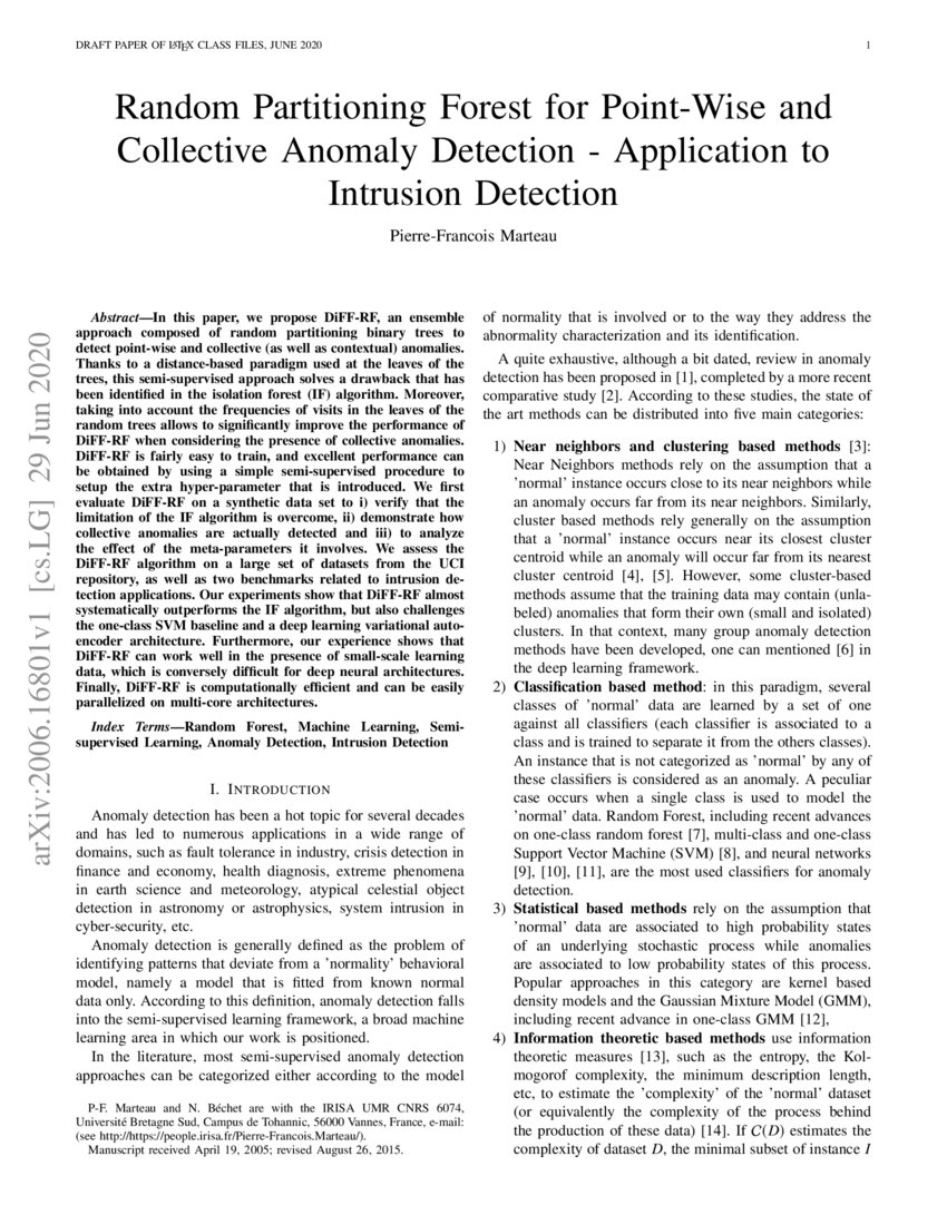 Random Partitioning Forest For Point Wise And Collective Anomaly Detection Application To