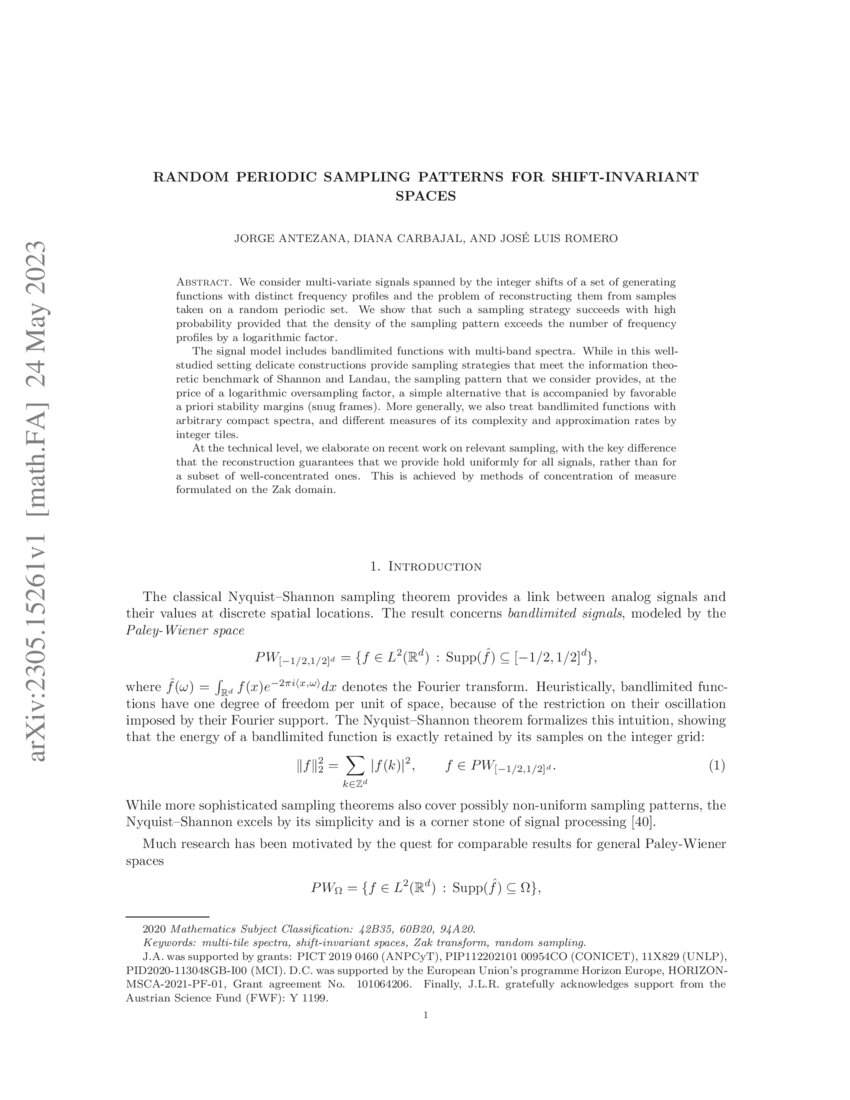 Random Periodic Sampling Patterns For Shift Invariant Spaces Deepai