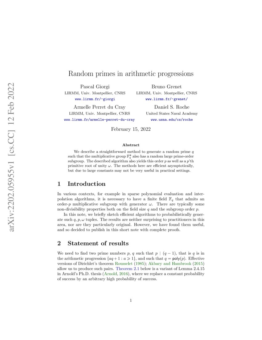 Random Primes In Arithmetic Progressions Deepai