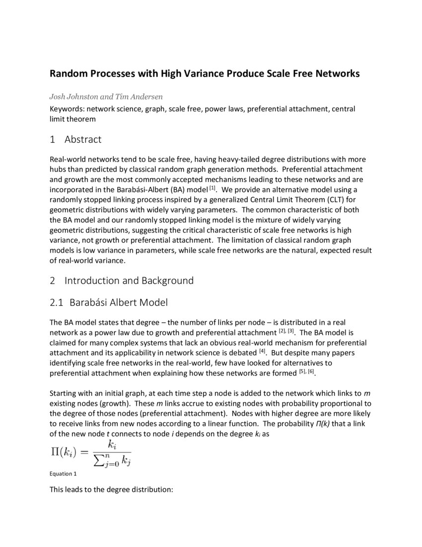 Random Processes with High Variance Produce Scale Free Networks | DeepAI
