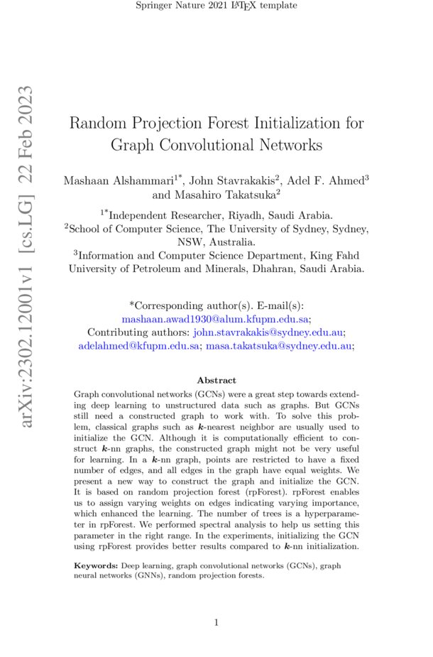 Random Projection Forest Initialization For Graph Convolutional Networks Deepai