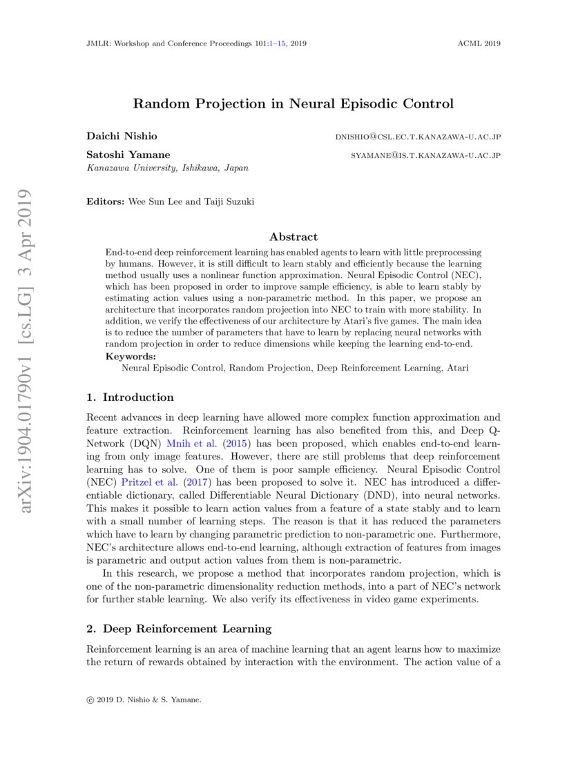 Random Projection in Neural Episodic Control | DeepAI