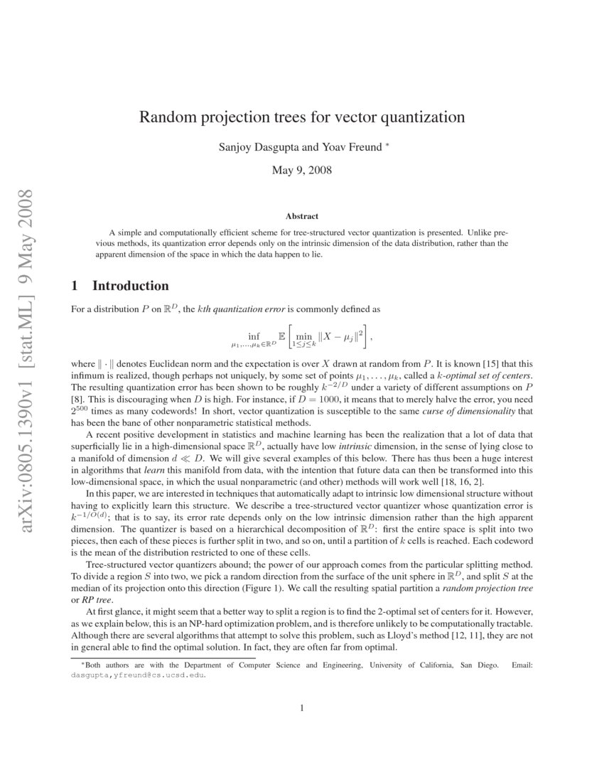 Random projection trees for vector quantization | DeepAI